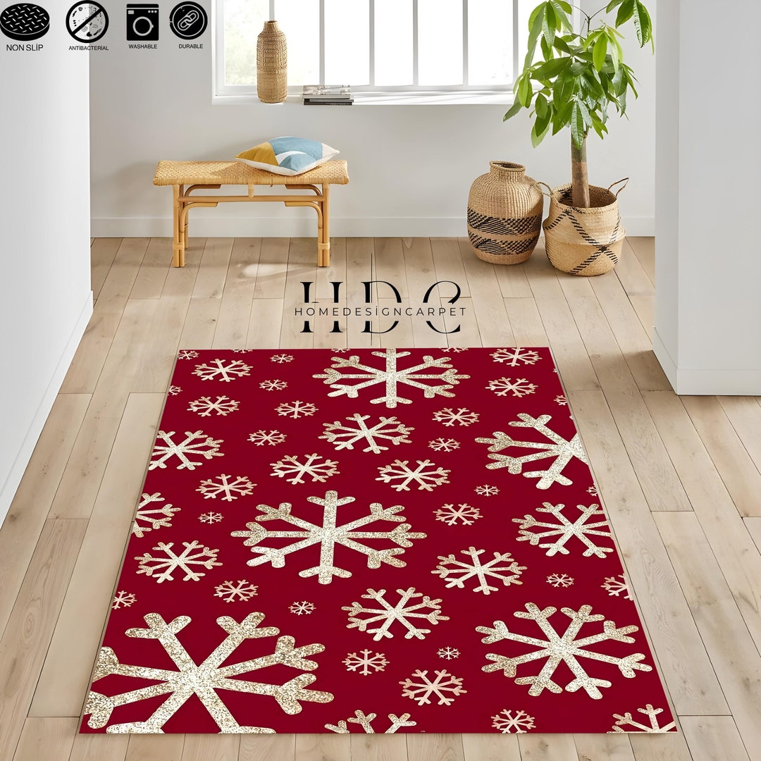 Snowflake Area Rug / Red Decor Rug / Christmas Snowflake Rug ...