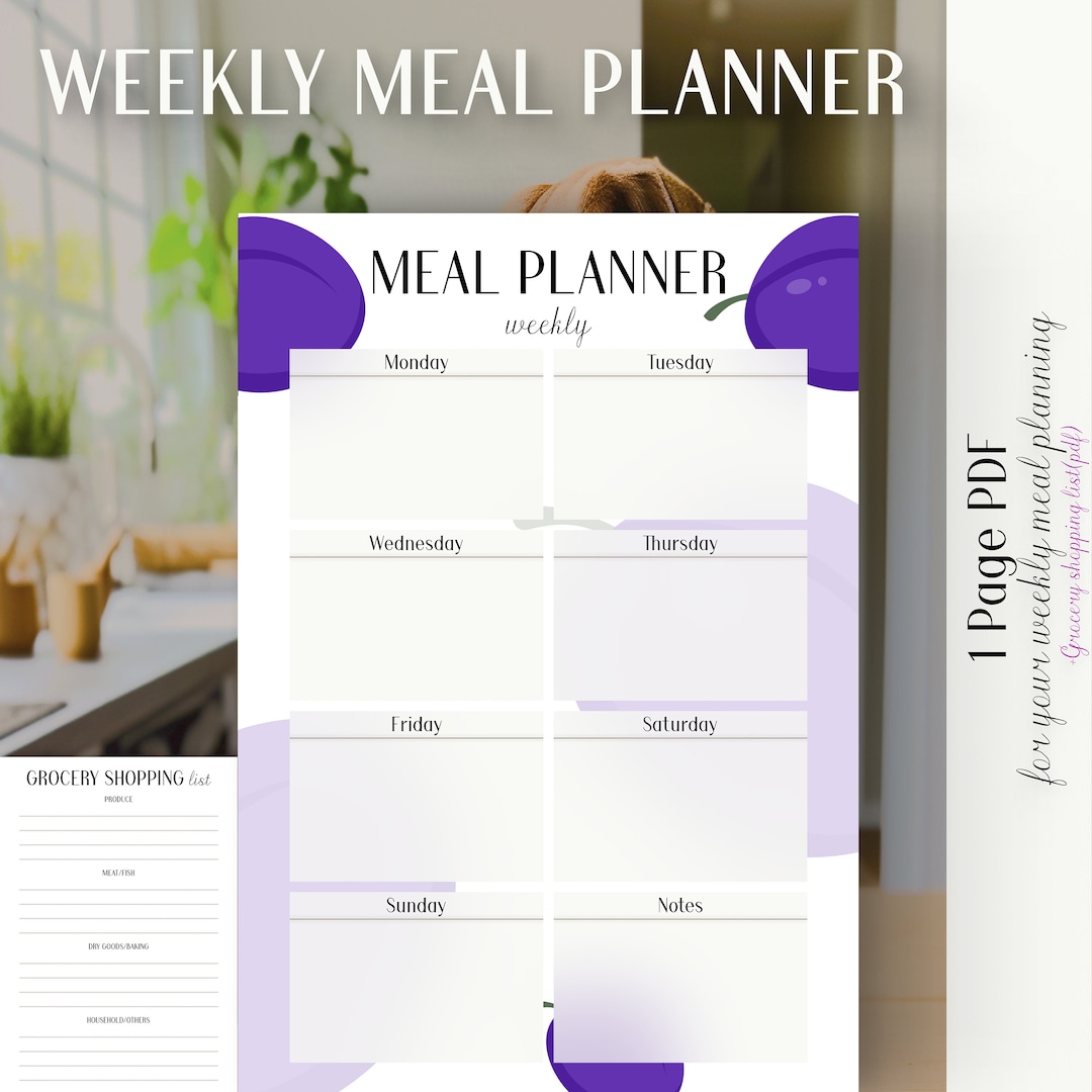 Printable Weekly Kid's Meal Planner With Plum for Kitchen - Etsy