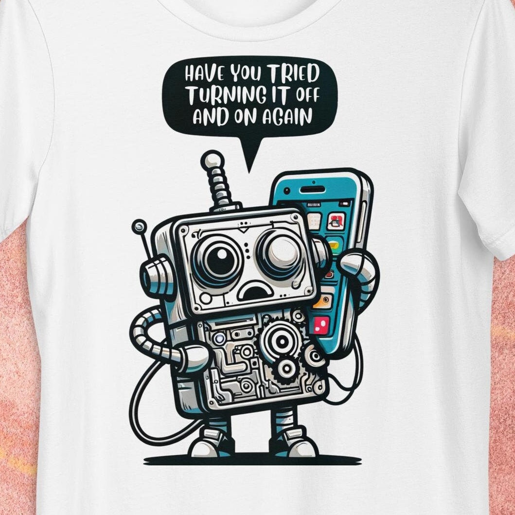 Funny Tech T-shirt Design Cartoon Robot With Smartphone - Etsy