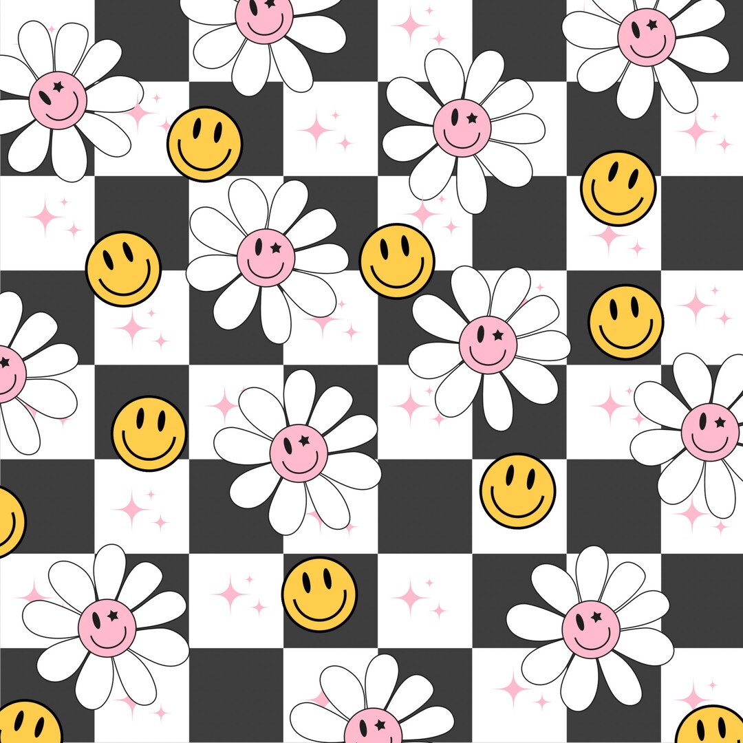 Checkered Retro Smiley Seamless Print - Etsy