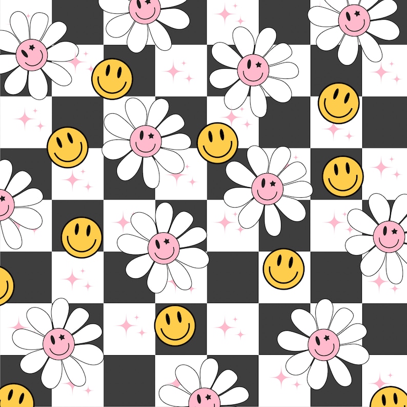 Checkered Retro Smiley Seamless Print - Etsy