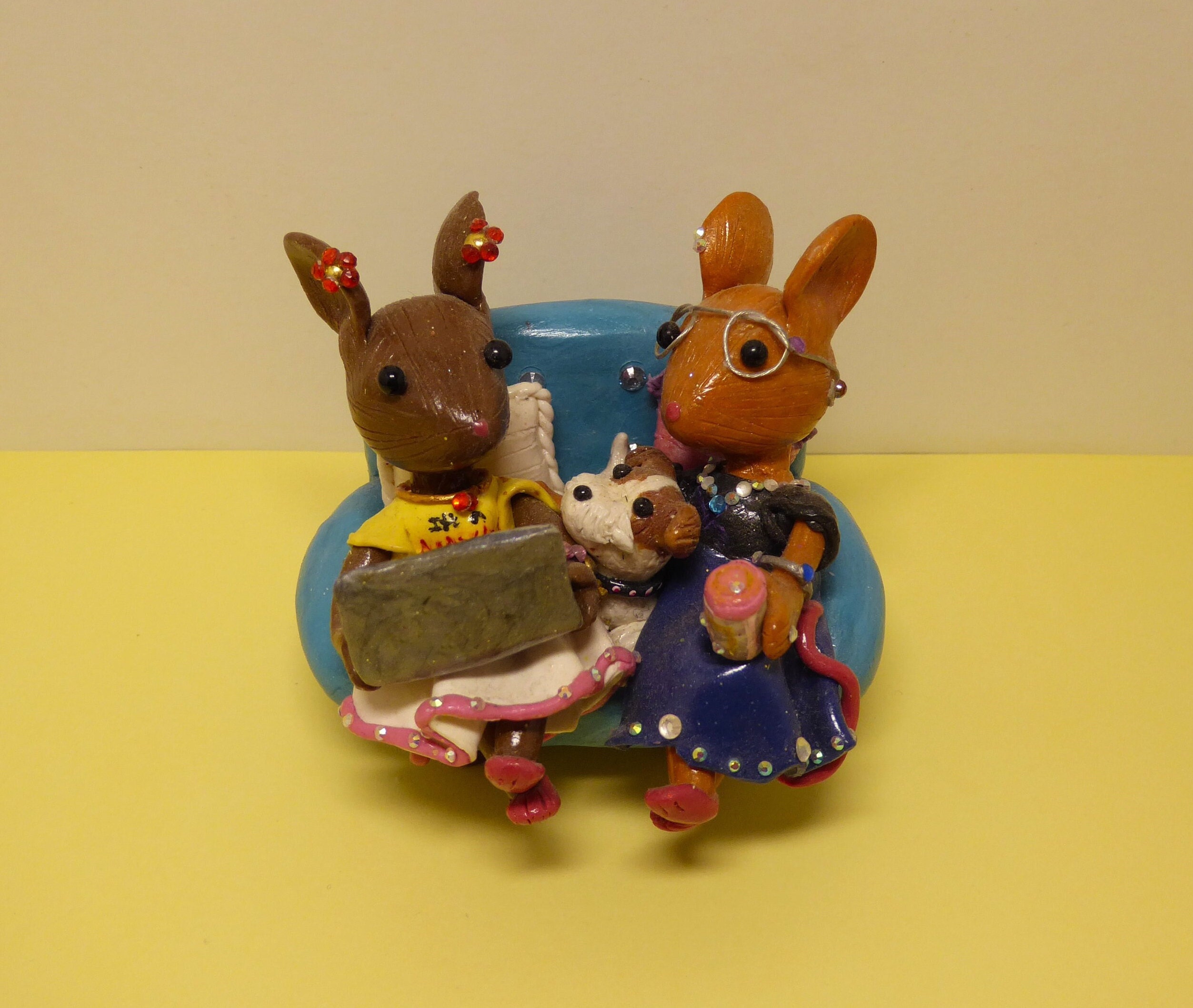 2 CUSTOM Clay Mice on Couch Two Family Mice Figurines, Personalized ...