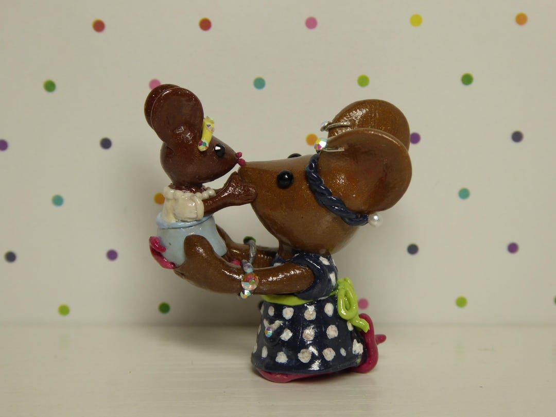 CUSTOM Mother Mouse With Baby, Mouse Family Miniatures, Polymer Clay ...