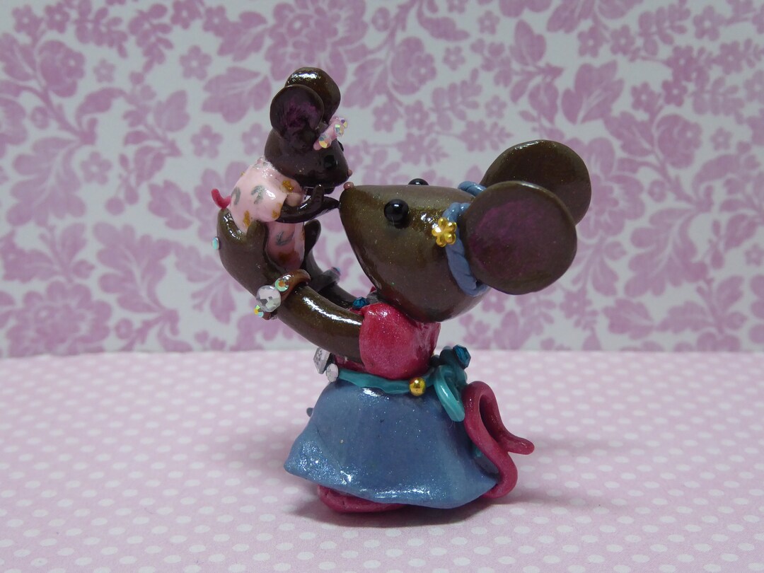 READY TO ORDER Mother Mouse With Baby, Mouse Family Miniatures, Polymer ...