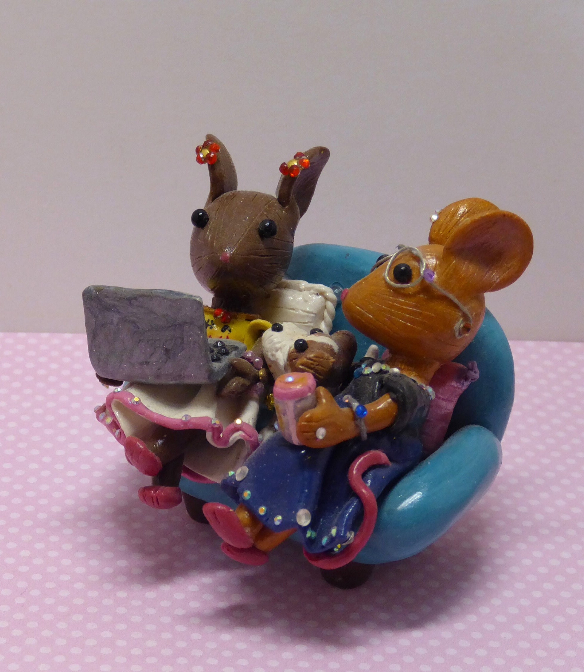 2 CUSTOM Clay Mice on Couch Two Family Mice Figurines, Personalized ...