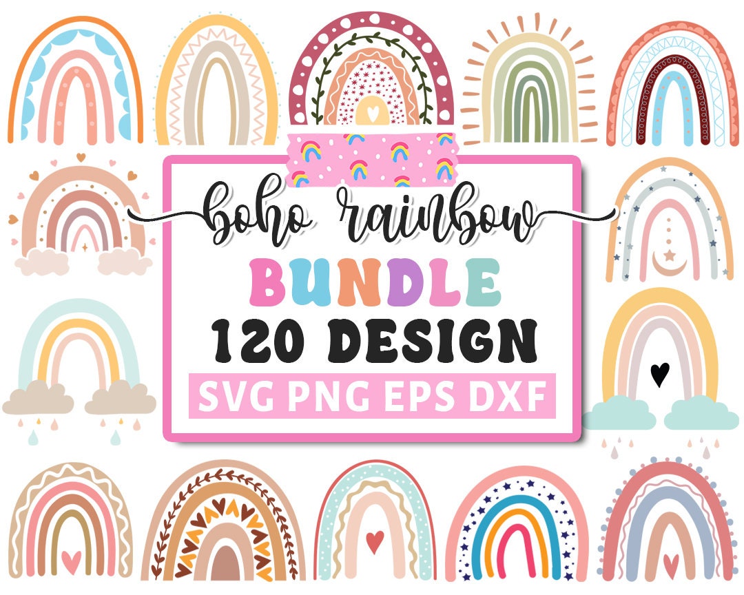 Boho Rainbow Svg Bundle, Cute Rainbow Svg, Boho Rainbow Clipart ...