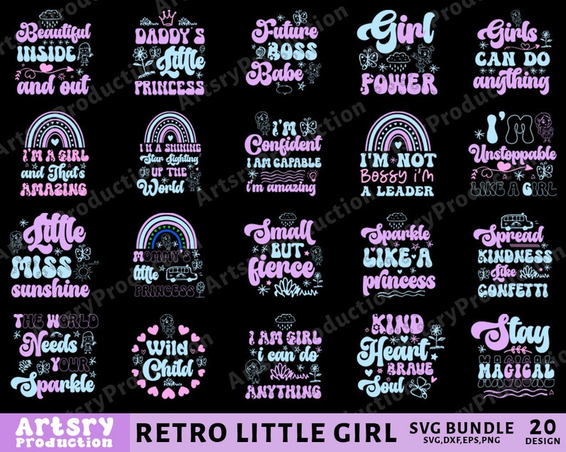Retro Little Girl Svg Bundle, Little Girl Svg, Retro Designs, Little ...