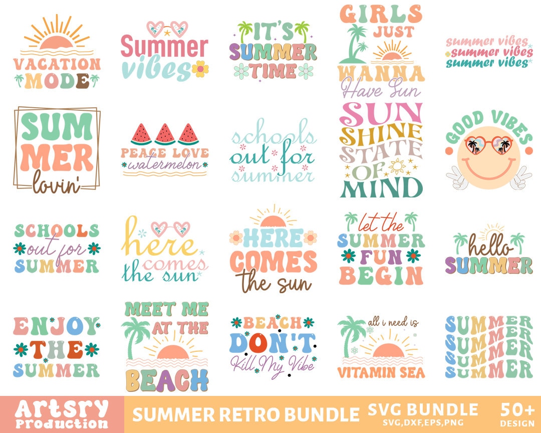 Summer Retro Svg Bundle, Beach Svg, Summertime Svg, Funny Beach Quotes ...