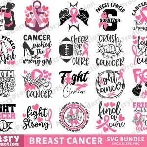 Breast Cancer SVG Bundle, Pink Awareness Ribbon Svg, Heal Cancer Svg ...