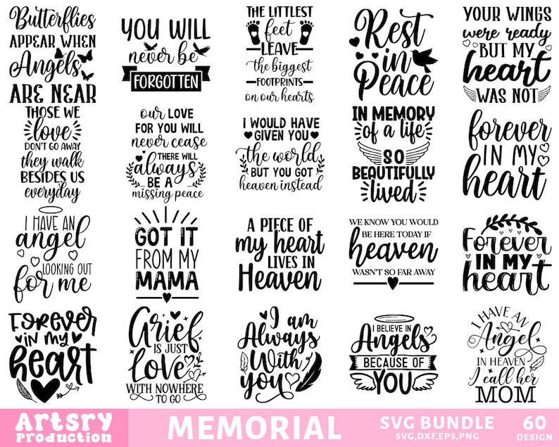 Memorial Svg Bundle, Bereavement Svg, Memorial Quotes Svg, Sympathy Svg ...