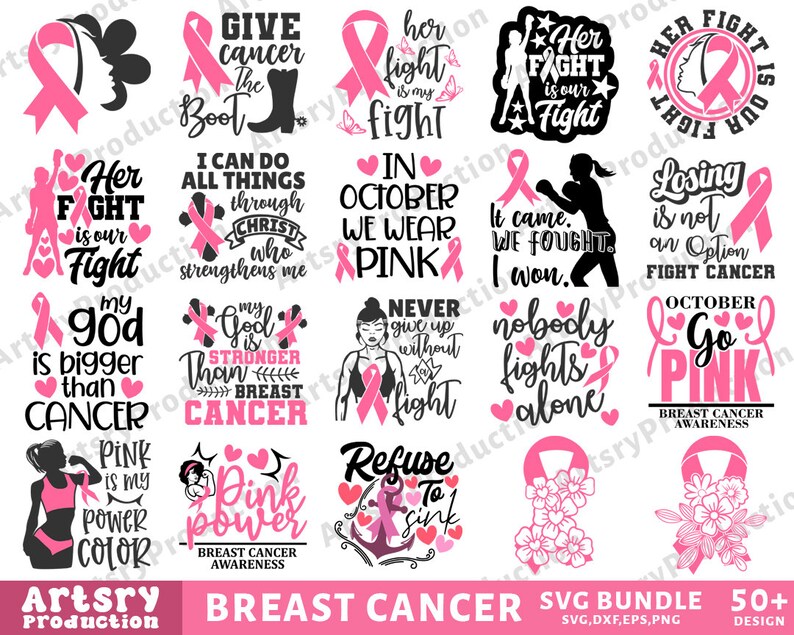Breast Cancer SVG Bundle, Pink Awareness Ribbon Svg, Heal Cancer Svg ...