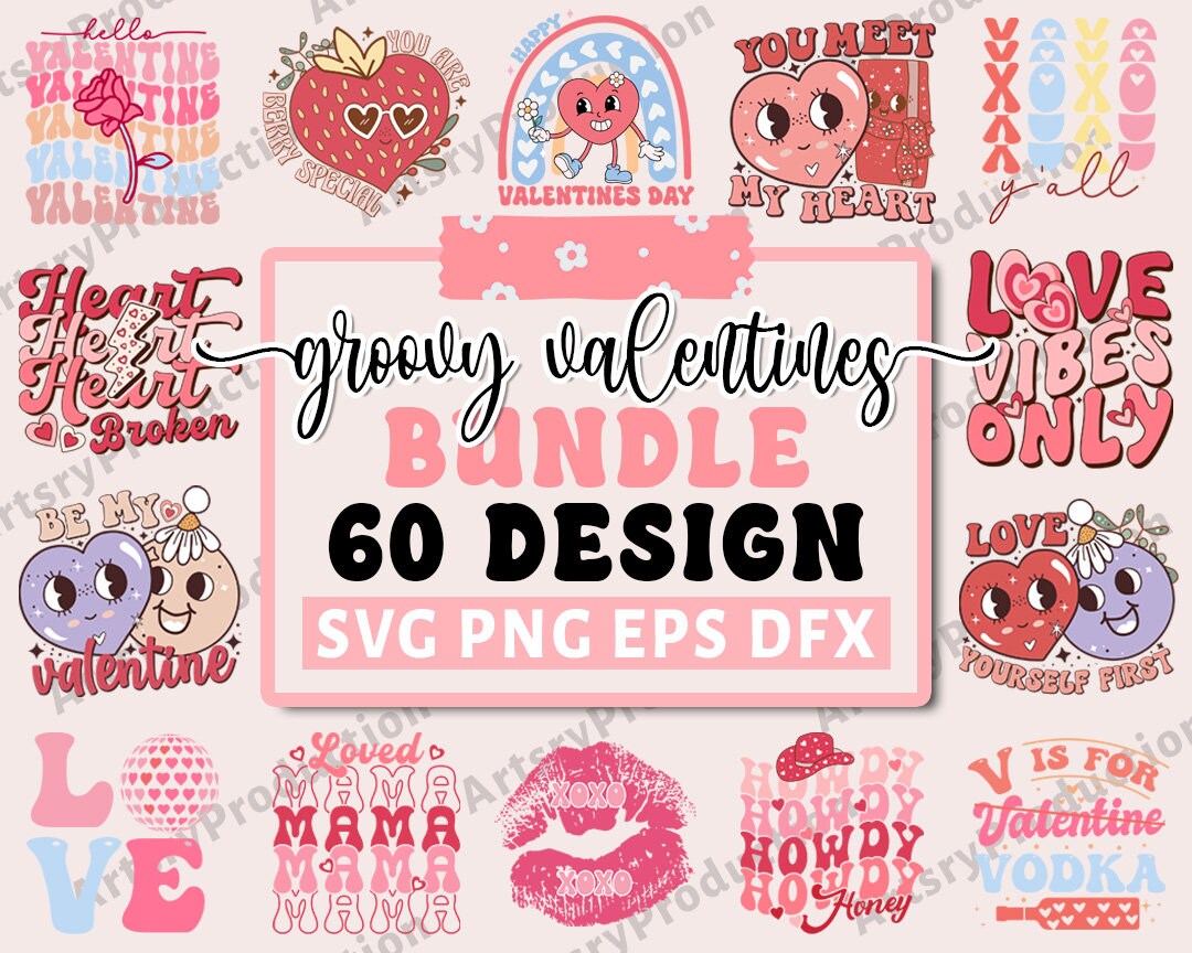 Groovy Valentine Svg Bundle, Valentines Svg Bundle, Valentines Day Svg ...