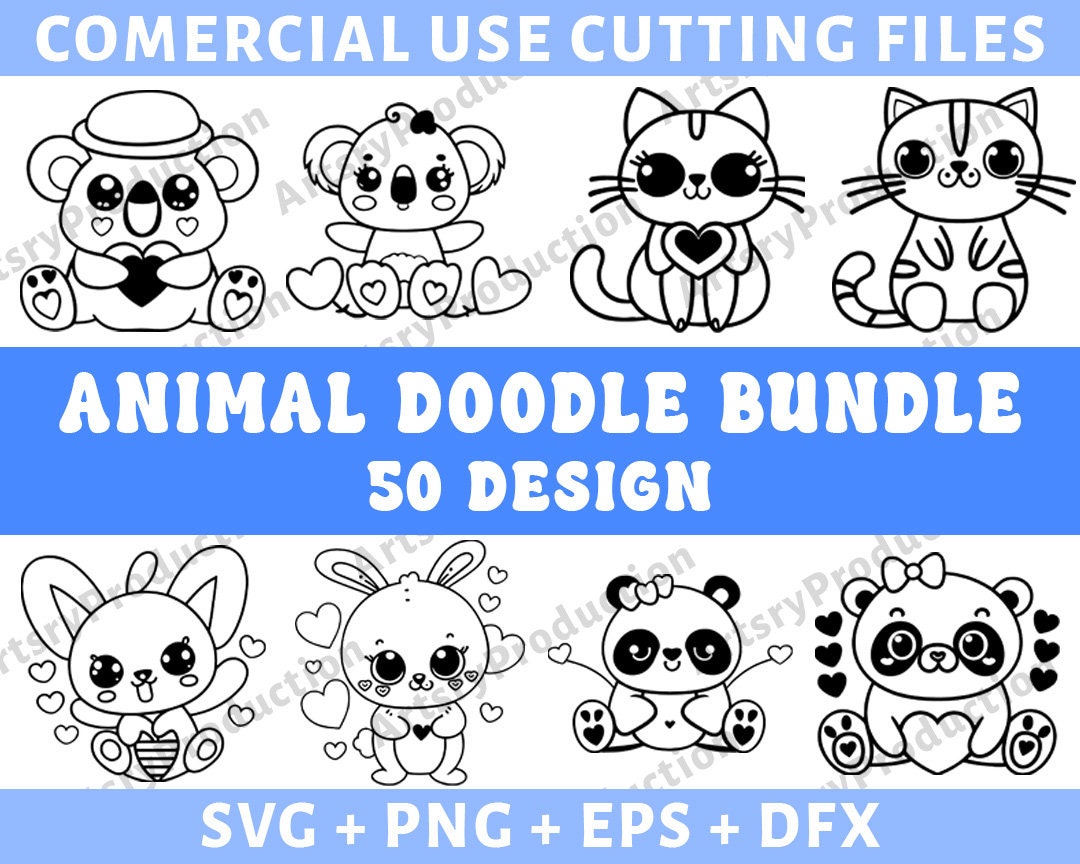 Animal Doodle Svg Bundle, Animal Svg, Pet Svg, Cute Animal Svg, Dog Svg ...
