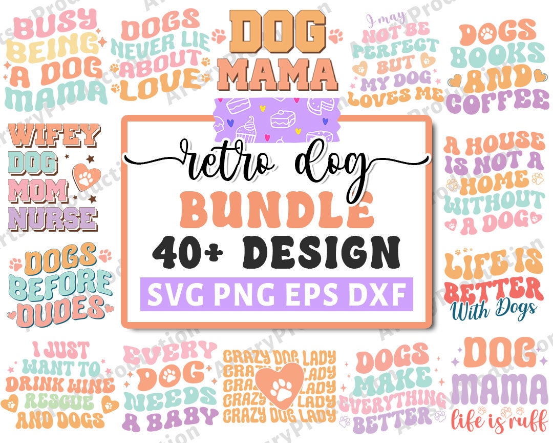 Retro Dog Svg Bundle, Dog Wavy Svg, Groovy Dog Mom Shirt Svg, Dog Mom ...