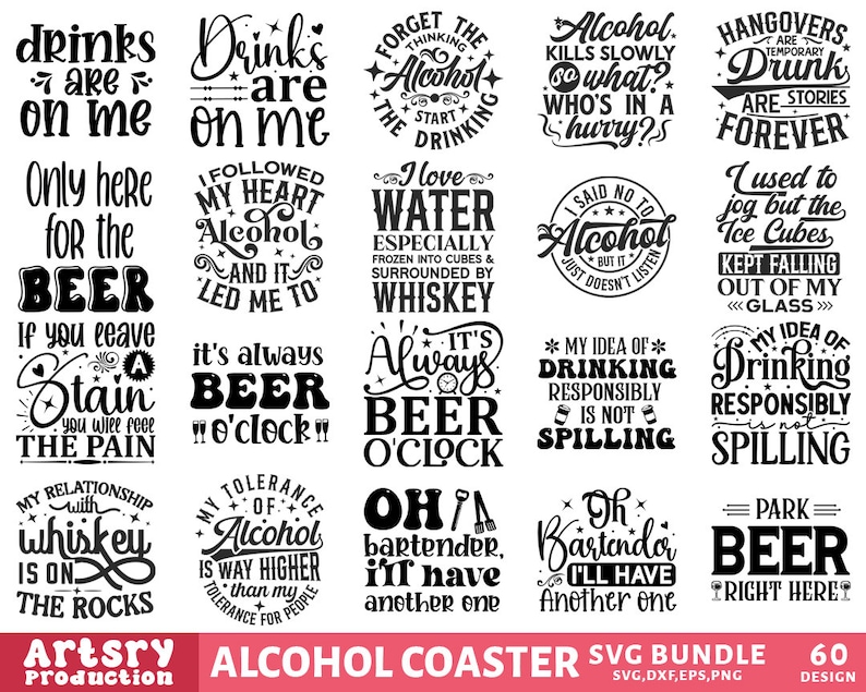 Alcohol Coaster Svg Bundle, Beer Coasters, Wine Coasters, Vodka ...