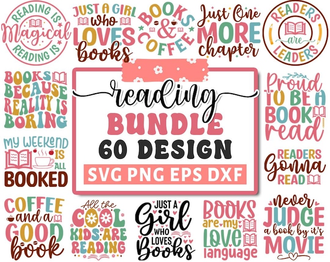 Reading Svg Bundle, Love to Read Svg, Retro Book Lovers Svg, Book Svg ...