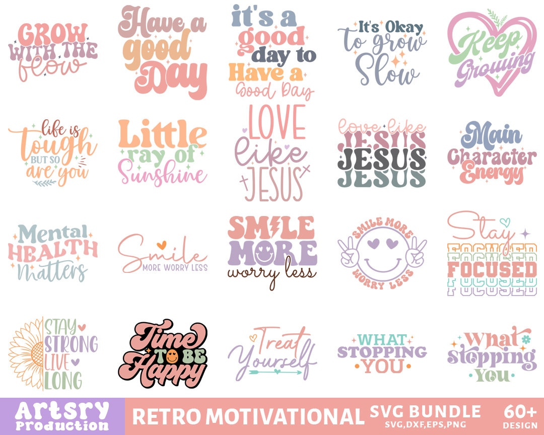 Retro Motivational Svg Bundle, Self Love Svg, Mental Health Svg ...