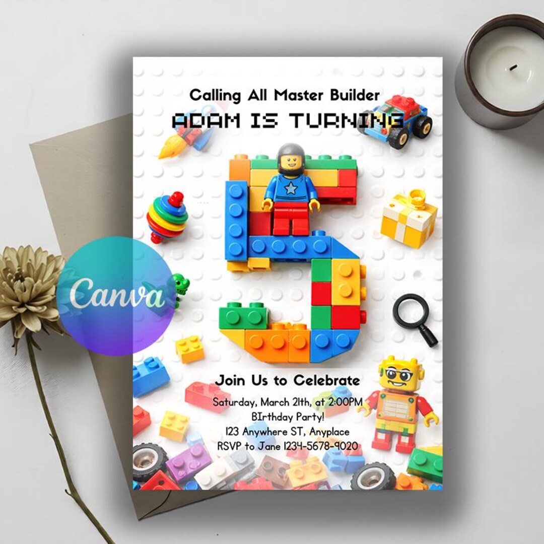 Building Blocks Birthday Invitation, Blocks Invitation, Construction ...
