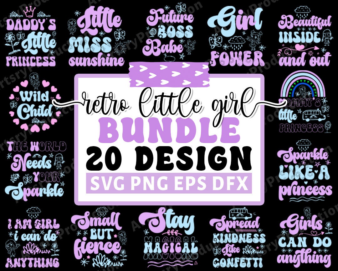 Retro Little Girl Svg Bundle, Little Girl Svg, Retro Designs, Little ...
