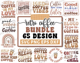 Retro Coffee Svg Bundle, Iced Coffee Mug Svg, Wavy Coffee Svg, Hippie ...