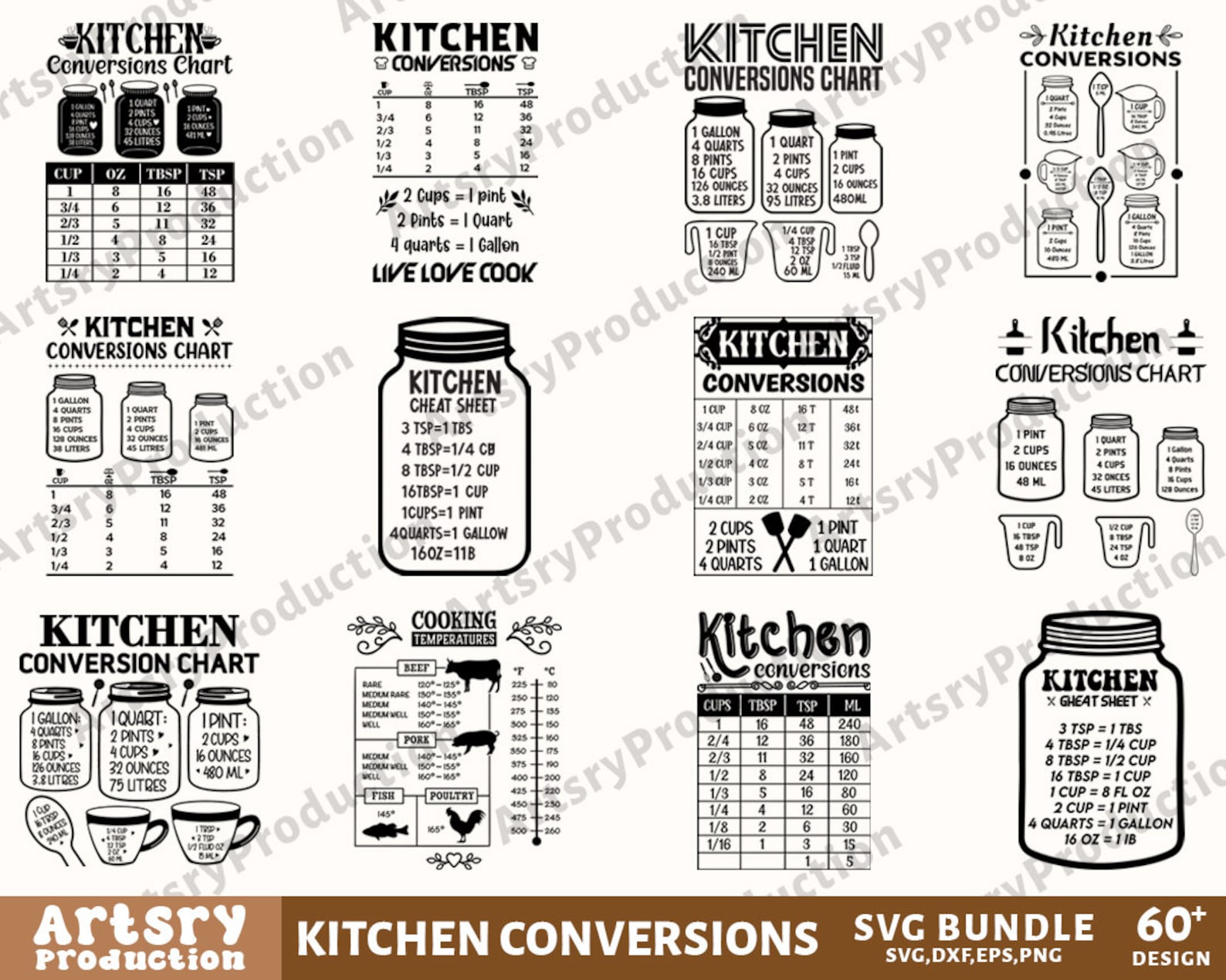 Kitchen Conversions Chart Svg Bundle, Conversions Chart Svg, Baking Svg ...