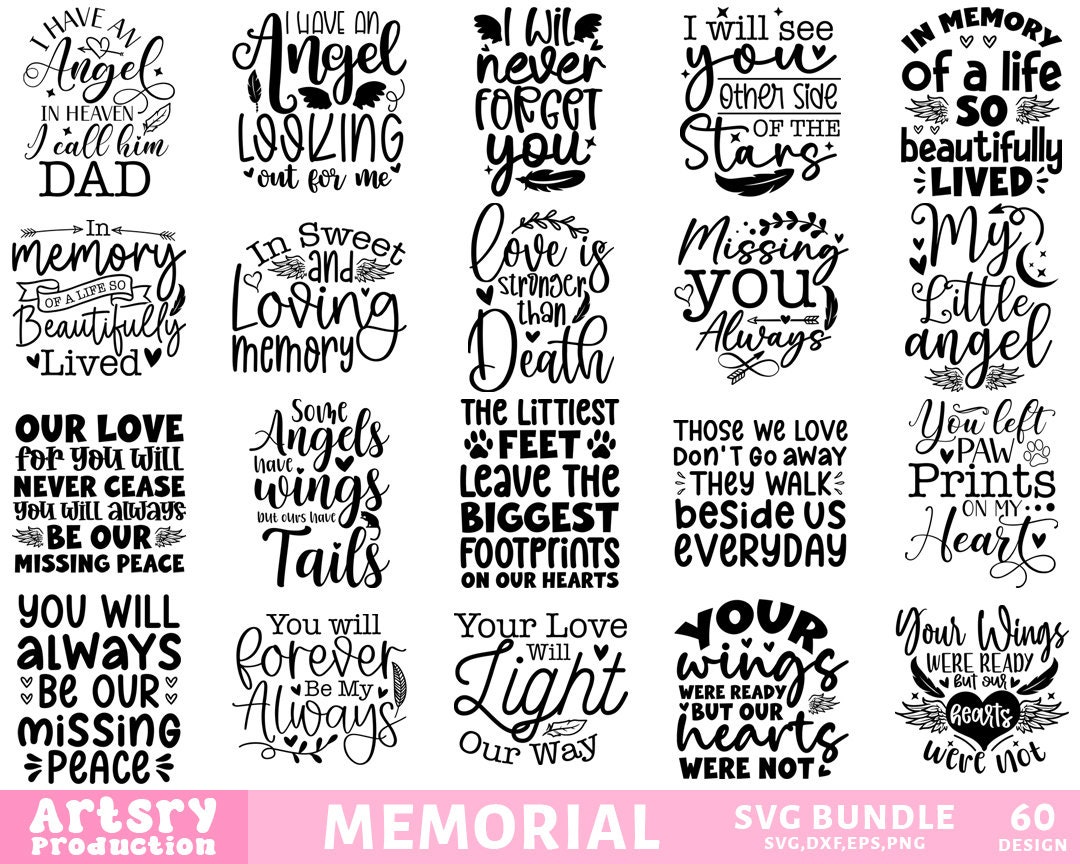 Memorial Svg Bundle, Bereavement Svg, Memorial Quotes Svg, Sympathy Svg ...