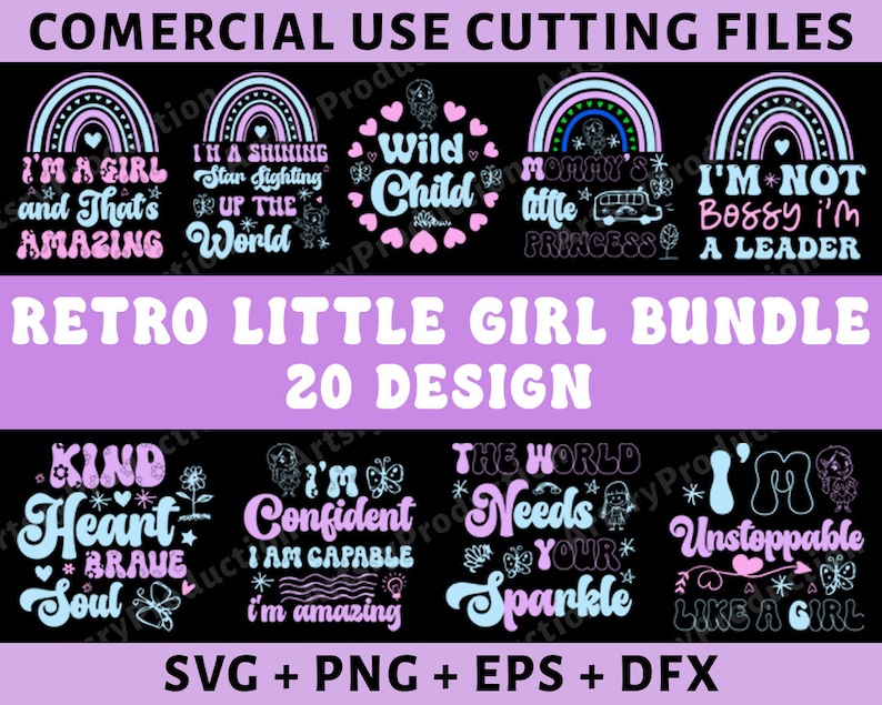 Retro Little Girl Svg Bundle, Little Girl Svg, Retro Designs, Little ...
