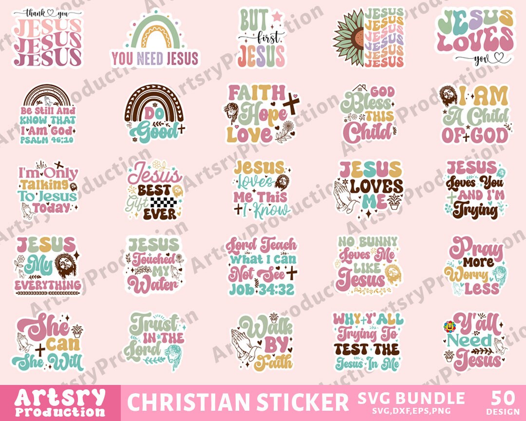 Retro Christian Sticker Svg Bundle, Religious Svg, Scripture Svg, Bible ...