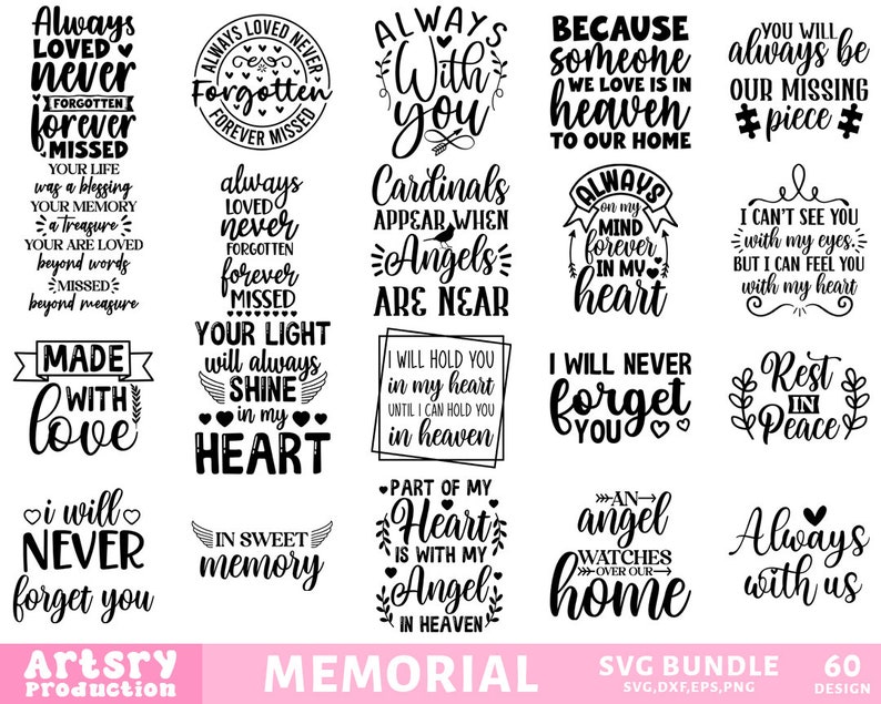 Memorial Svg Bundle, Bereavement Svg, Memorial Quotes Svg, Sympathy Svg ...