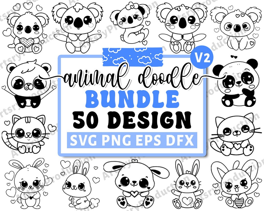 Animal Doodle Svg Bundle, Animal Svg, Pet Svg, Cute Animal Svg, Dog Svg ...