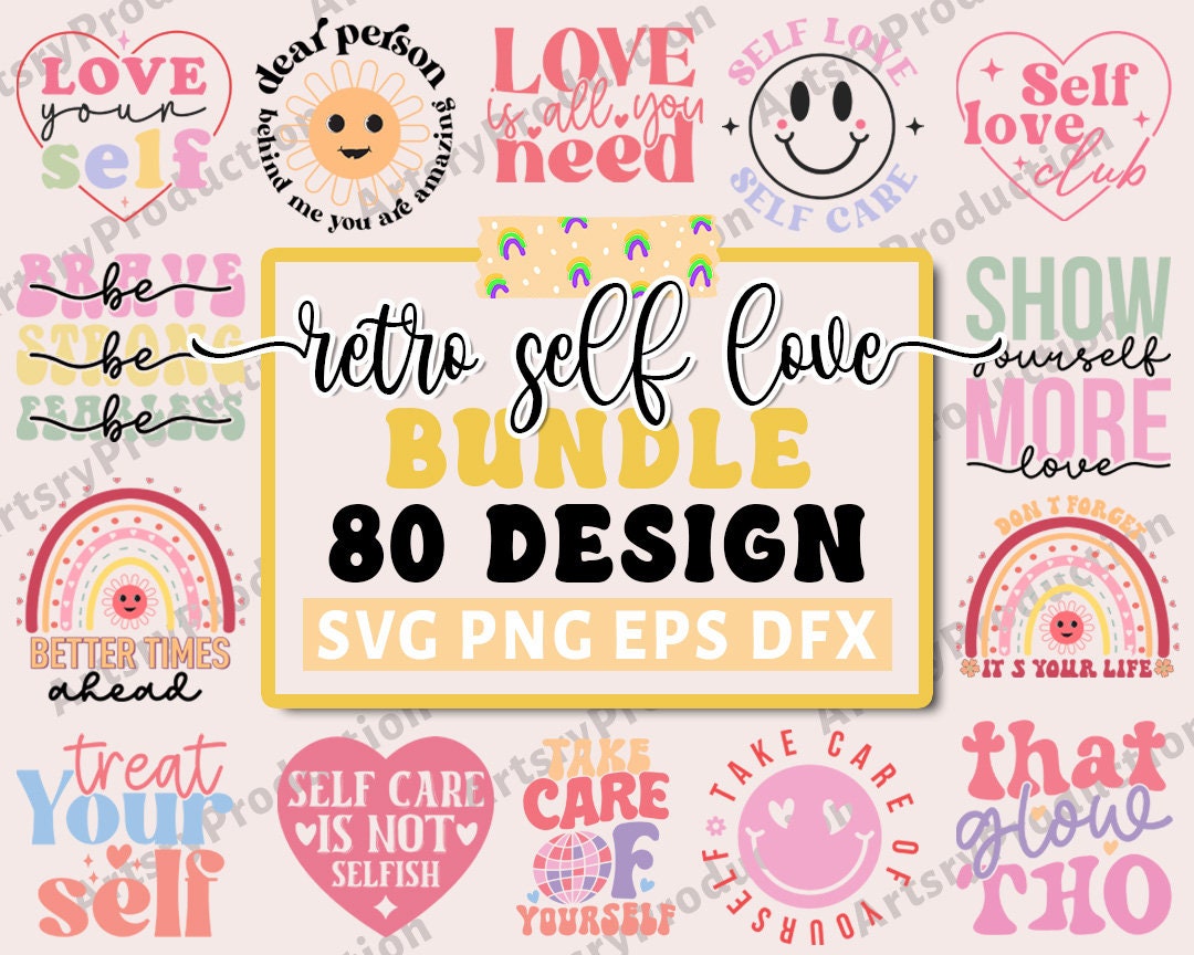 Retro Self Love Svg Bundle, Motivational Svg Bundle, Mental Health Svg ...