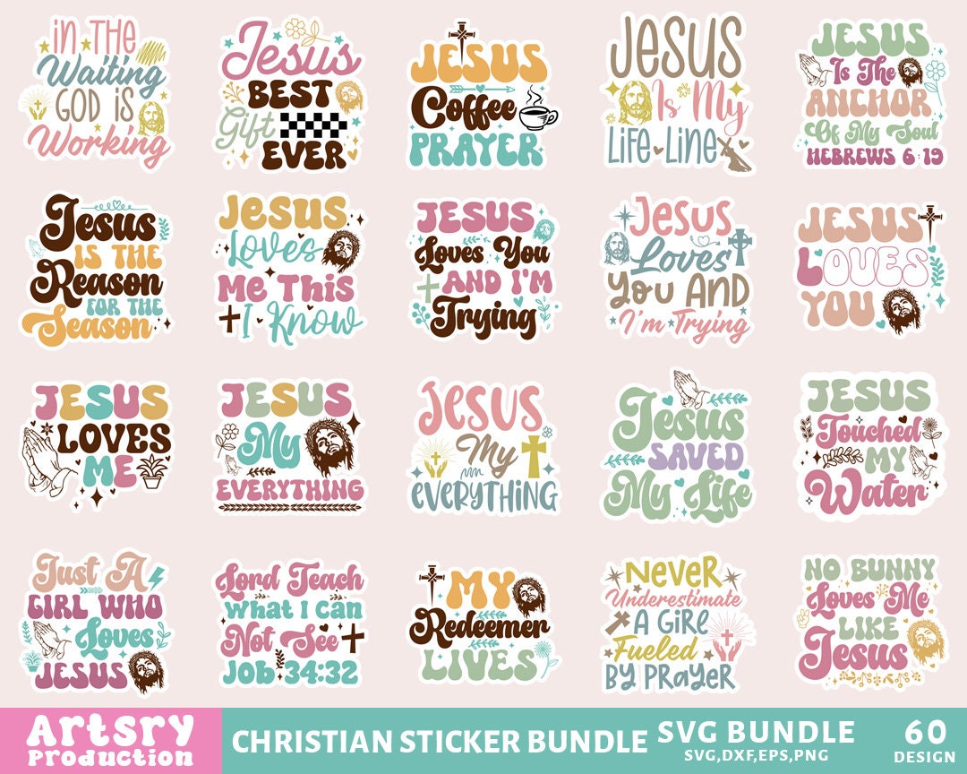 Retro Christian Sticker Svg Bundle, Jesus Svg, Bible Verse Svg, Blessed ...
