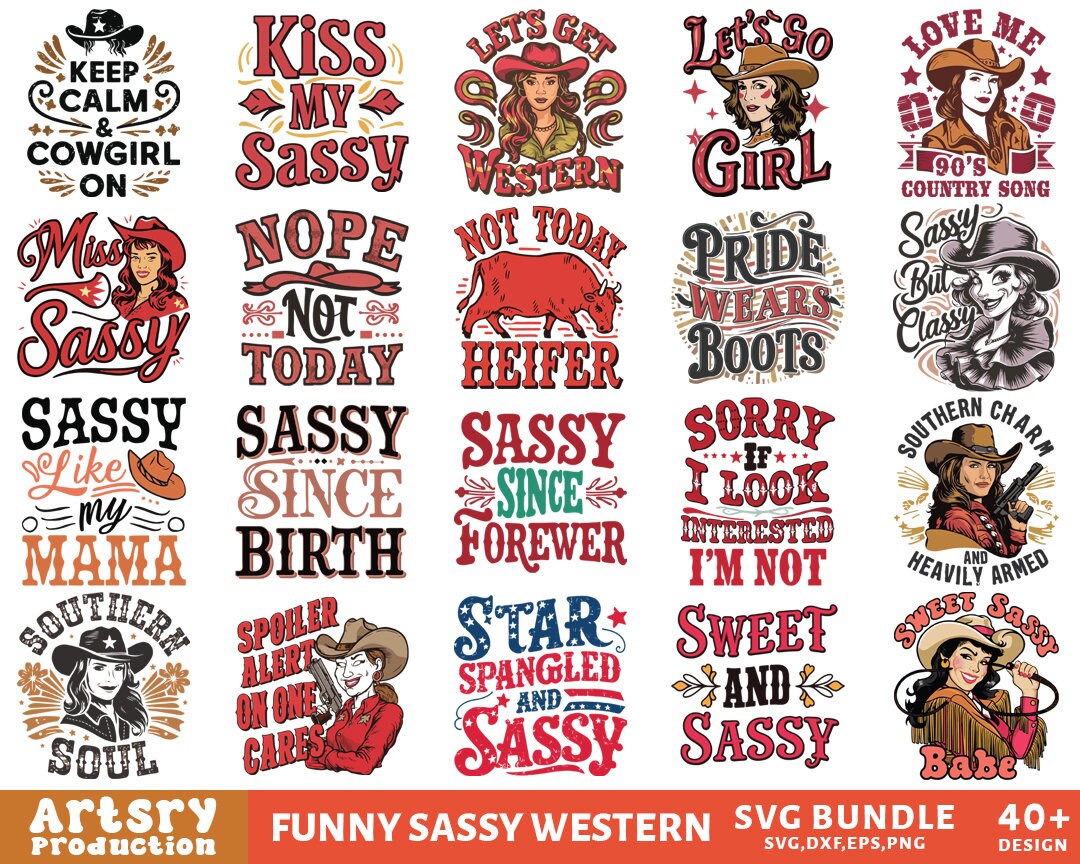 Funny Sassy Western Svg Bundle, Cowboy Svg, Country Png, Sassy Svg ...