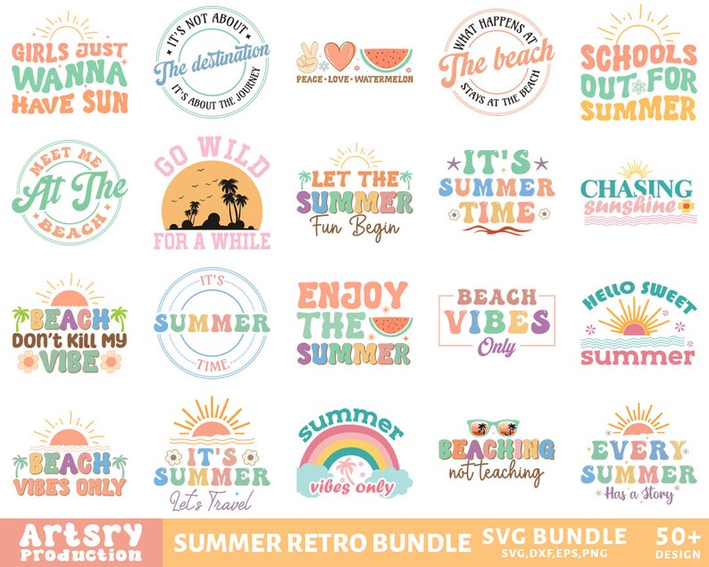 Summer Retro Svg Bundle, Beach Svg, Summertime Svg, Funny Beach Quotes ...