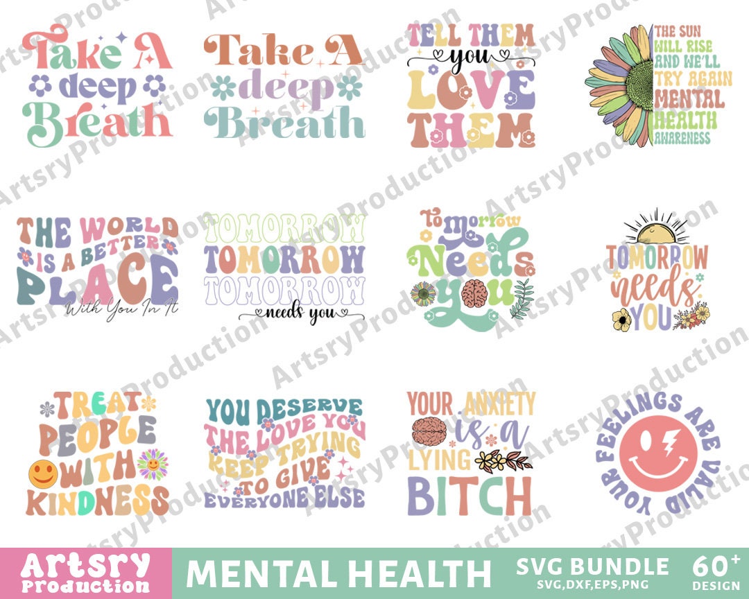 Retro Mental Health SVG Bundle, Inspirational Svg, Positive SVG ...