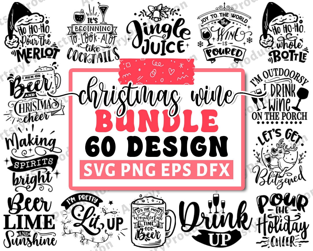 Christmas Wine SVG Bundle, Christmas Svg, Drinking Christmas Sign, Wine ...
