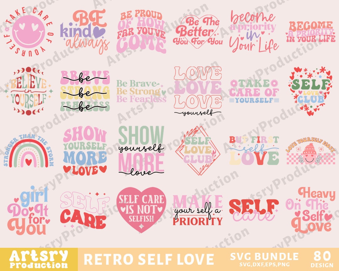 Retro Self Love Svg Bundle, Motivational Svg Bundle, Mental Health Svg ...