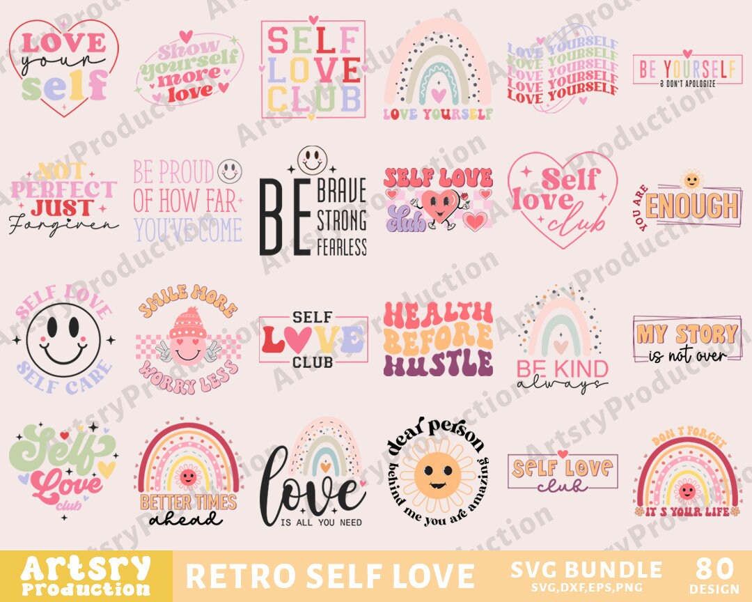 Retro Self Love Svg Bundle, Motivational Svg Bundle, Mental Health Svg ...