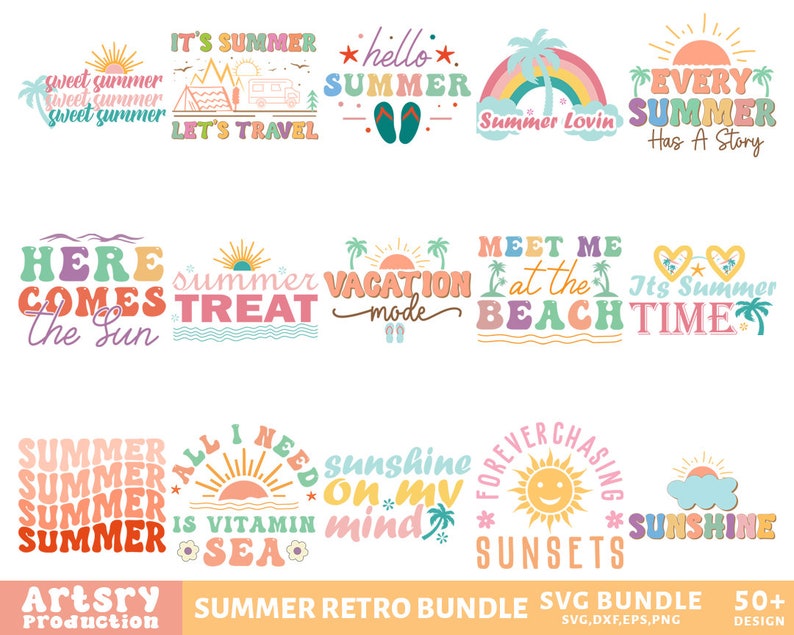 Summer Retro Svg Bundle, Beach Svg, Summertime Svg, Funny Beach Quotes ...