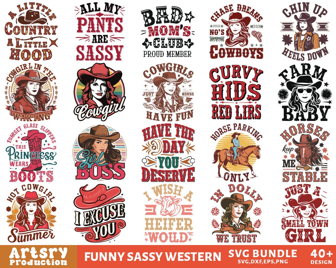 Funny Sassy Western Svg Bundle, Cowboy Svg, Country Png, Sassy Svg ...