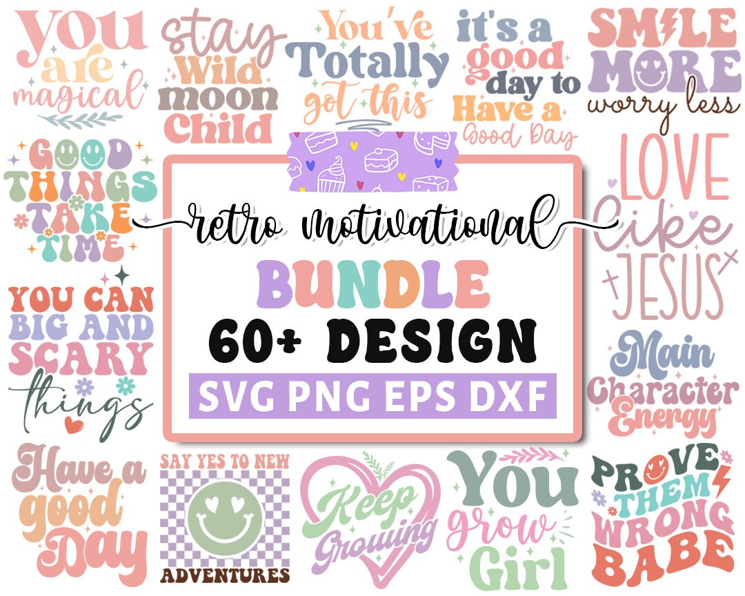 Retro Motivational Svg Bundle, Self Love Svg, Mental Health Svg ...
