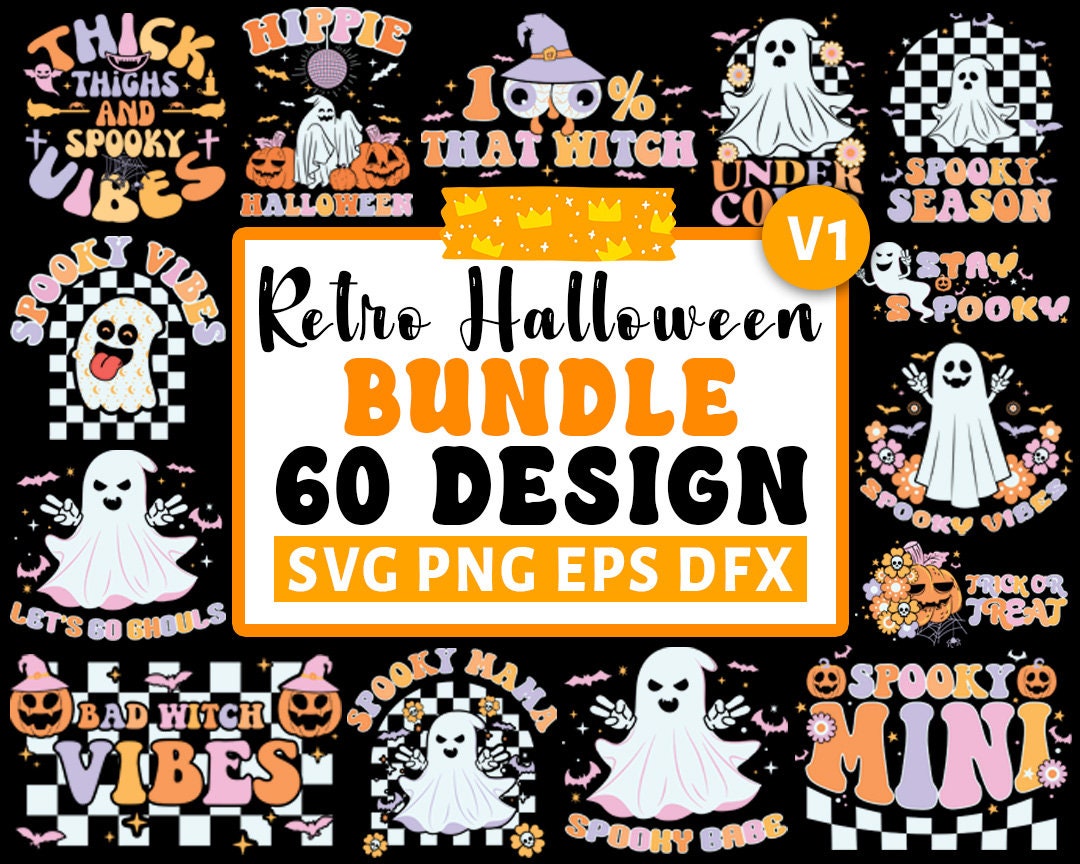 Retro Halloween Bundle SVG Volume 1, Halloween Vector, Witch Svg, Ghost ...