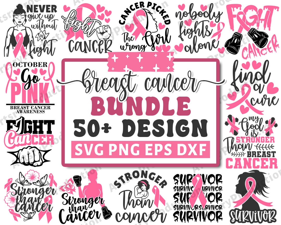 Breast Cancer SVG Bundle, Pink Awareness Ribbon Svg, Heal Cancer Svg ...