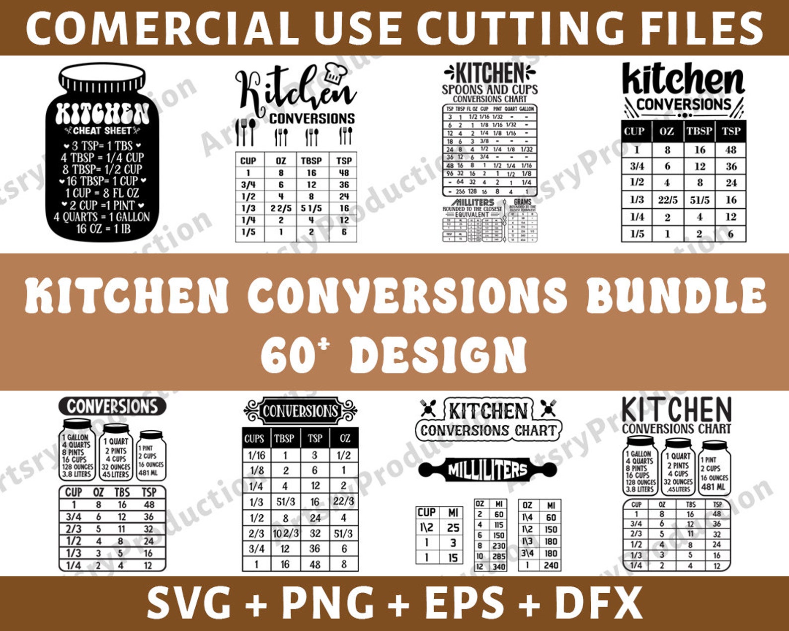 Kitchen Conversions Chart Svg Bundle, Conversions Chart Svg, Baking Svg ...
