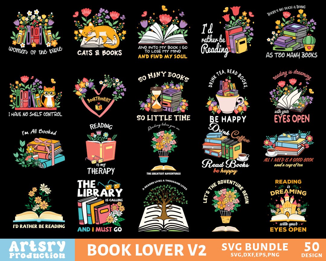 Book Lover Bundle SVG File, Love to Read Svg, Library Svg, Flower Books ...