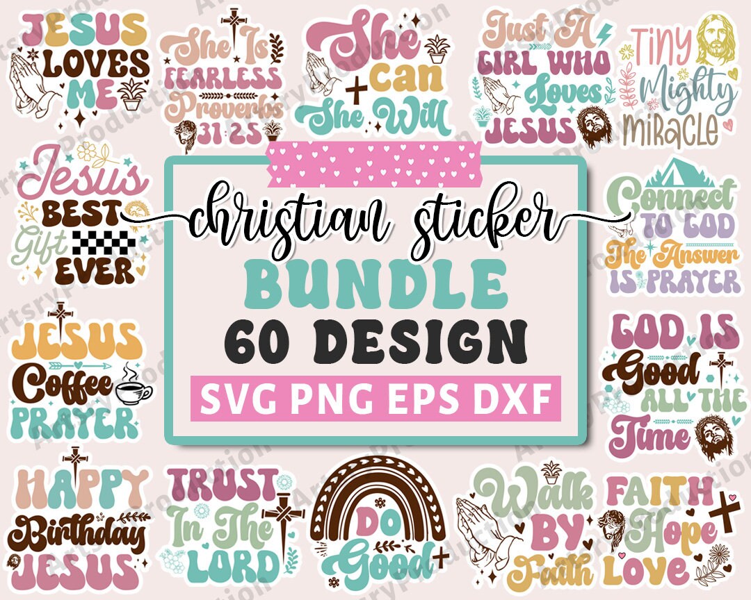 Retro Christian Sticker Svg Bundle, Jesus Svg, Bible Verse Svg, Blessed ...