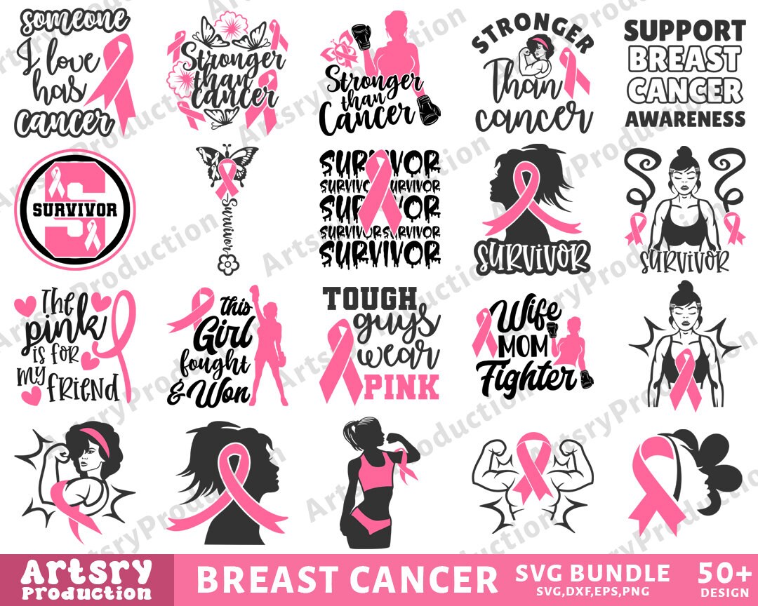 Breast Cancer SVG Bundle, Pink Awareness Ribbon Svg, Heal Cancer Svg ...