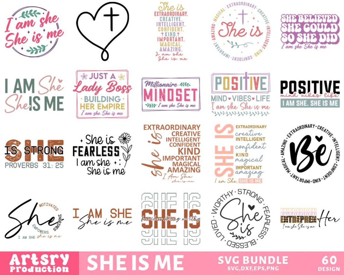 She is Me Svg Bundle, Woman Affirmation Svg, Strong Woman Svg, Positive ...