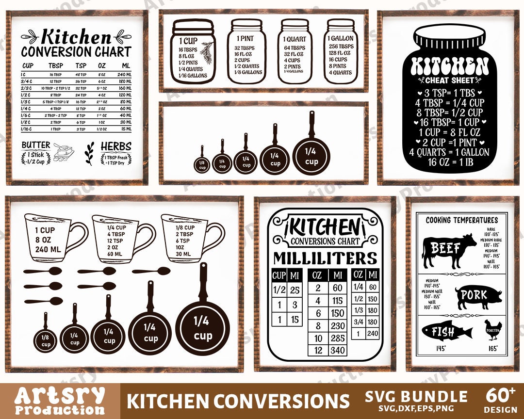 Kitchen Conversions Chart Svg Bundle, Conversions Chart Svg, Baking Svg ...