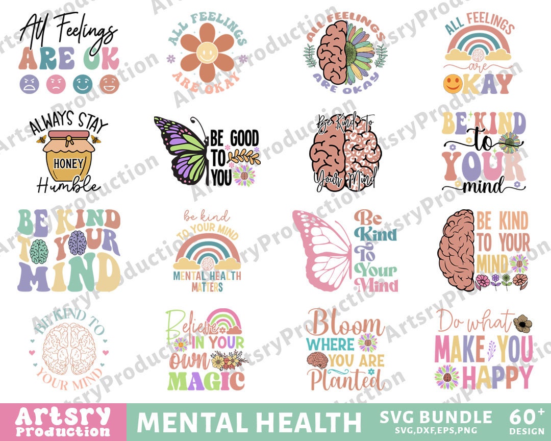 Retro Mental Health SVG Bundle, Inspirational Svg, Positive SVG ...